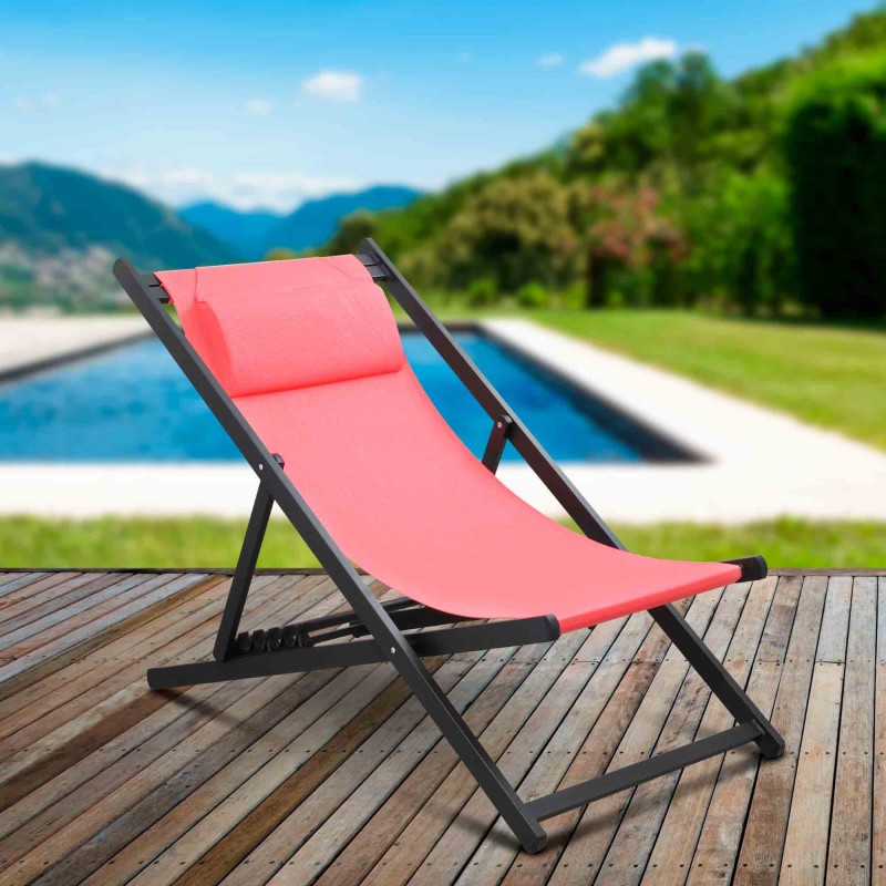 CHILIENNE PLIANTE EN ALUMINIUM AVEC COUSSIN BS02 CORAIL PULLMAN