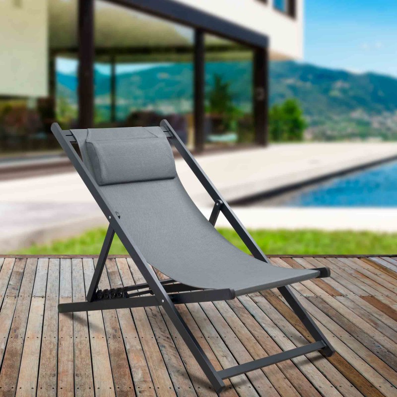 CHILIENNE PLIANTE EN ALUMINIUM AVEC COUSSIN BS02 GREY PULLMAN