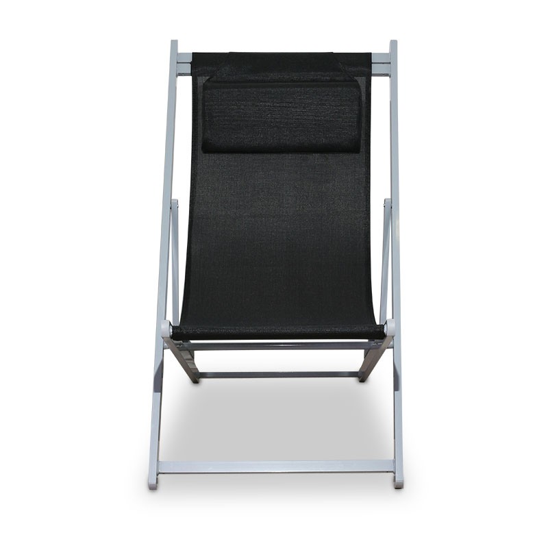 CHILIENNE PLIANTE EN ALUMINIUM AVEC COUSSIN BS02 BLACK PULLMAN