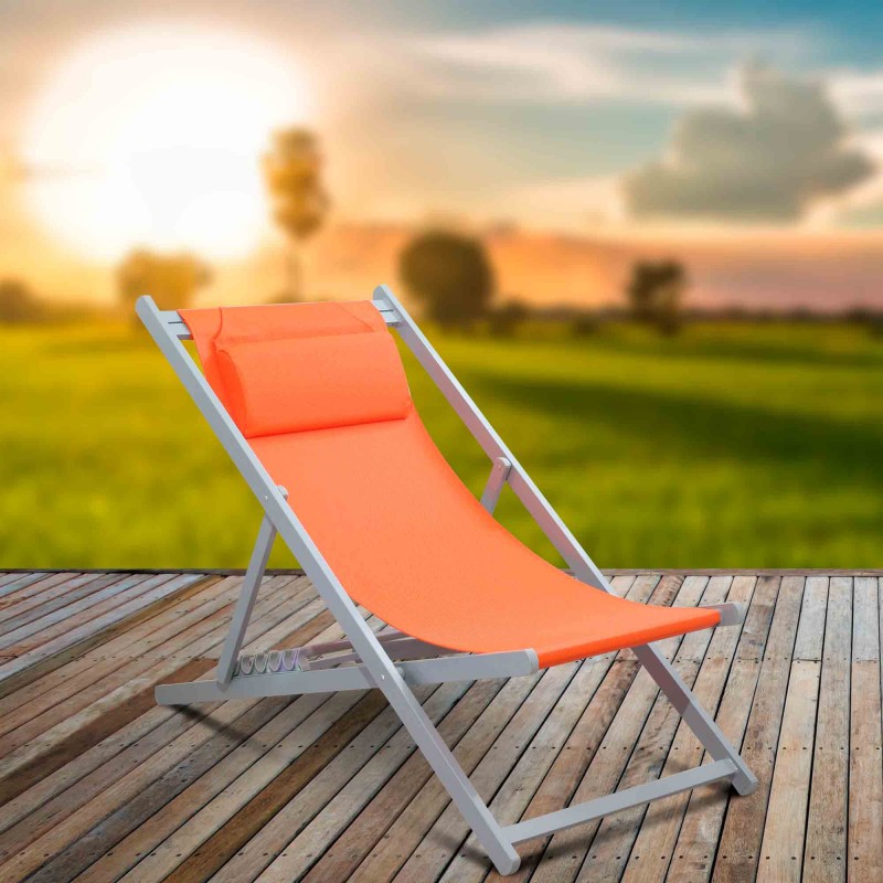 CHILIENNE PLIANTE EN ALUMINIUM AVEC COUSSIN BS02 ORANGE PULLMAN